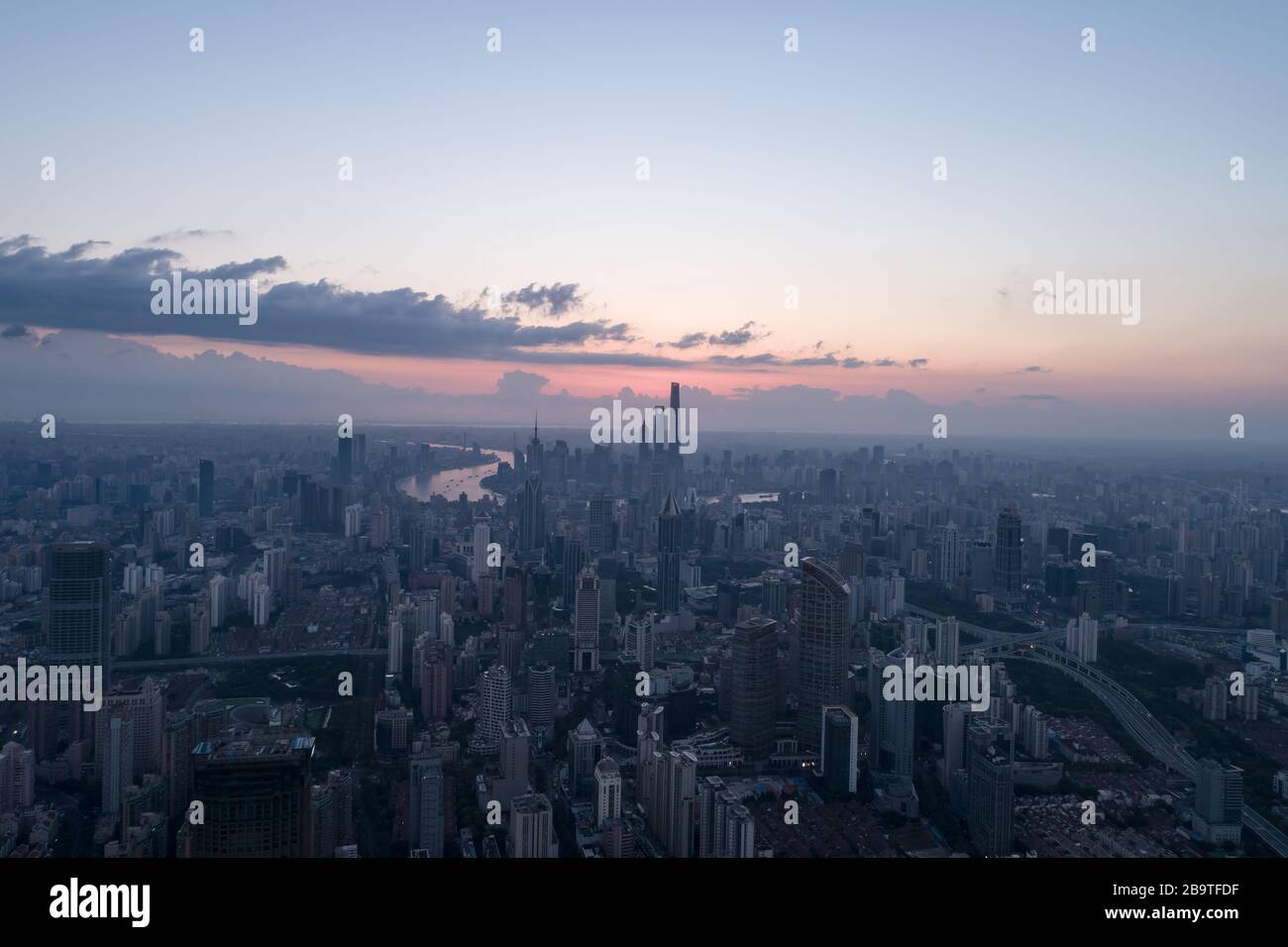 Aerial view of business area and cityscape in the dawn, West Nanjing ...