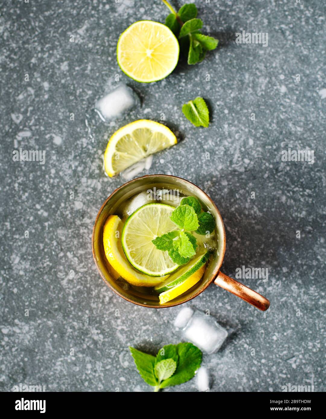 Copper mag of lemonade, top view Stock Photo - Alamy
