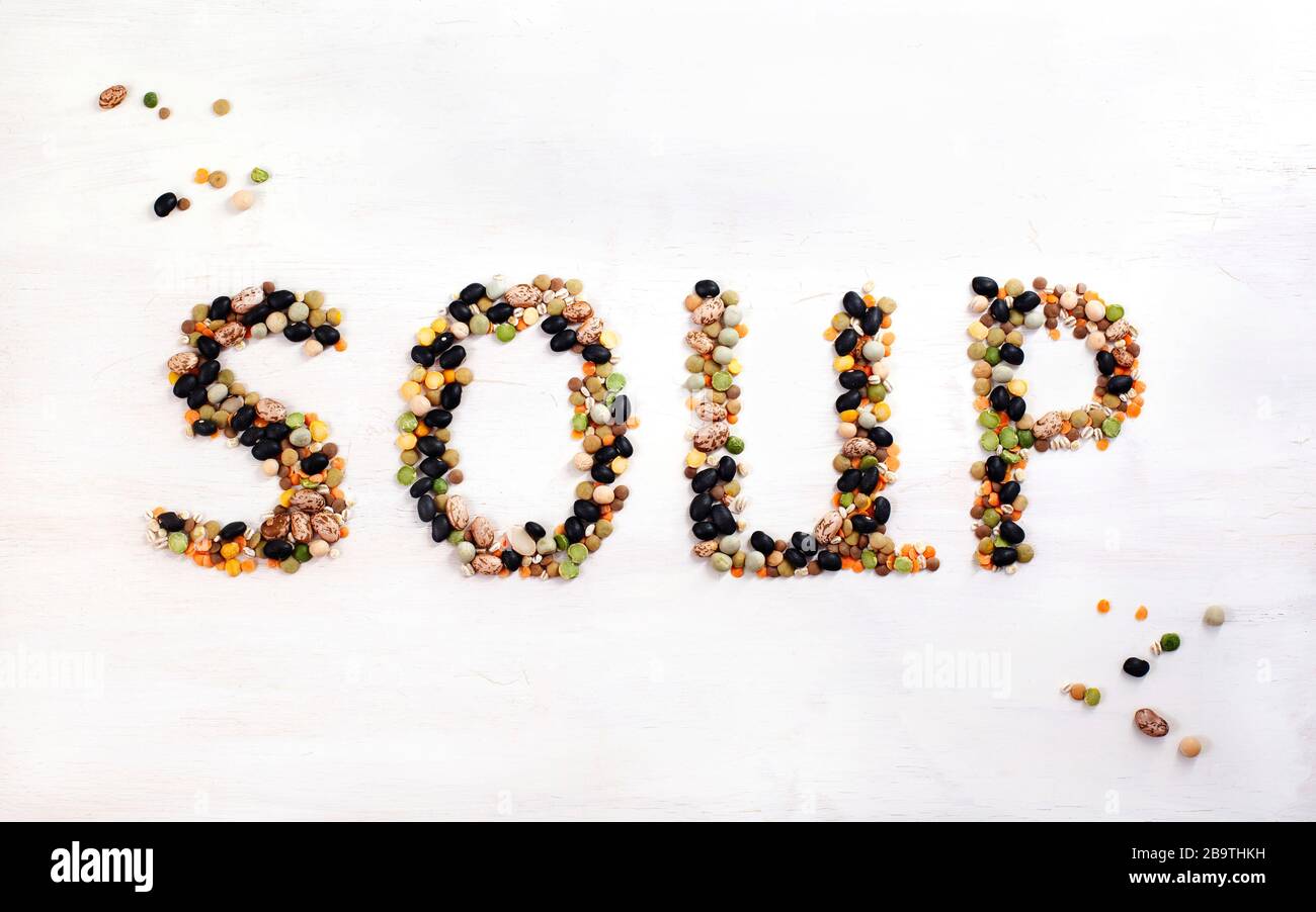 Soup. Text Soup made from various legumes. Food concept design Stock ...