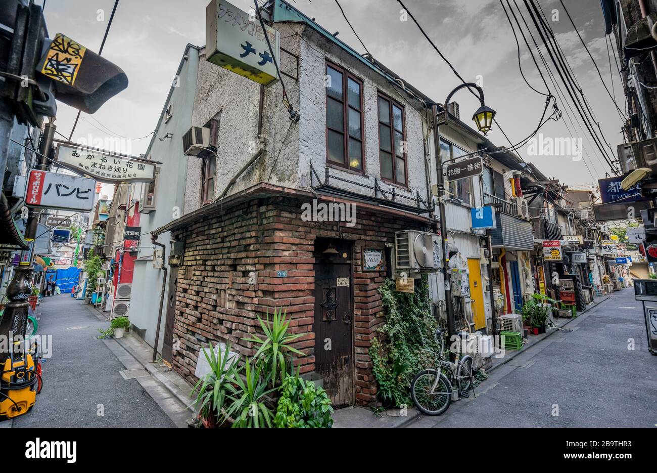 Small Alley Full Of Back Street Tiny Bars In Golden Gai Area During The Day Located In