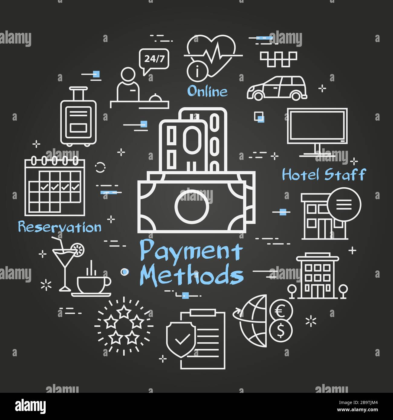 Vector black hotel service square concept - Hotel Payment Methods Stock ...
