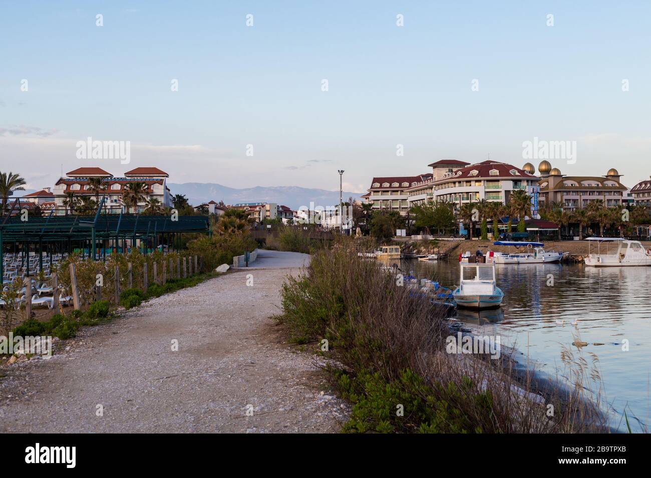 Summer landscape on tropical harbour in Side, Turkey. Holiday photos ...