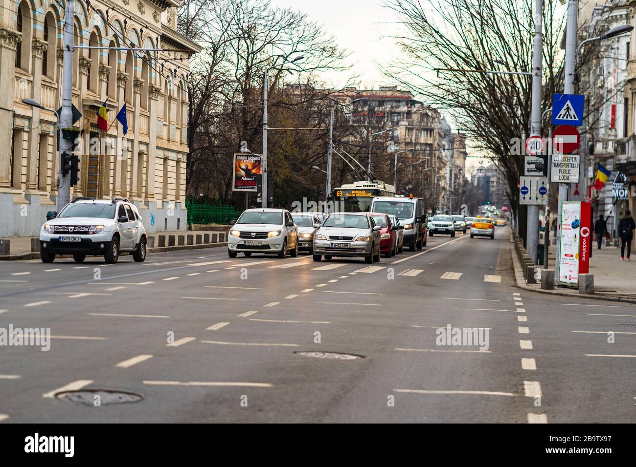 Car traffic at rush hour in downtown area of the city. Car pollution ...