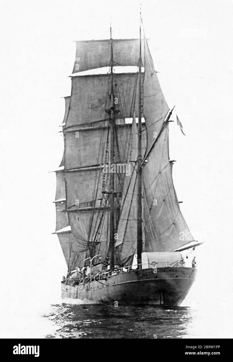 Three masted steel barque Black and White Stock Photos & Images - Alamy