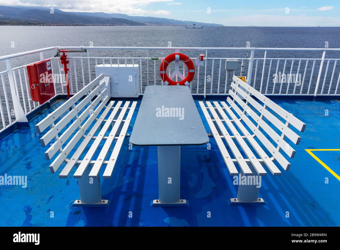 deck with benches on a ship Stock Photo - Alamy