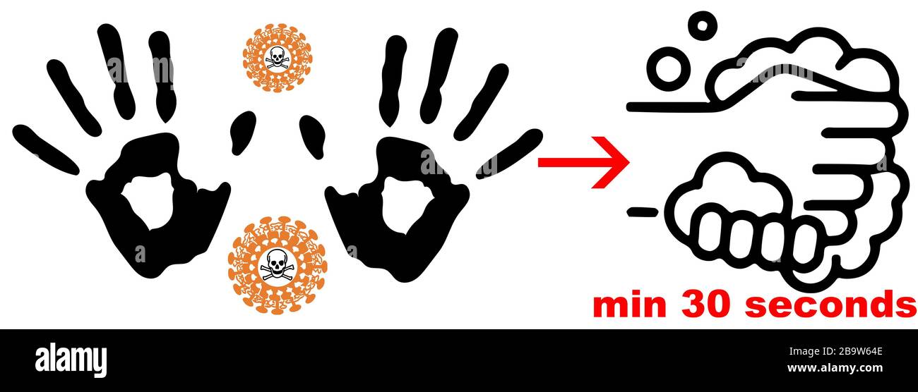 Wash your dirty hands with soap minimum 30 seconds warning sign Stock ...