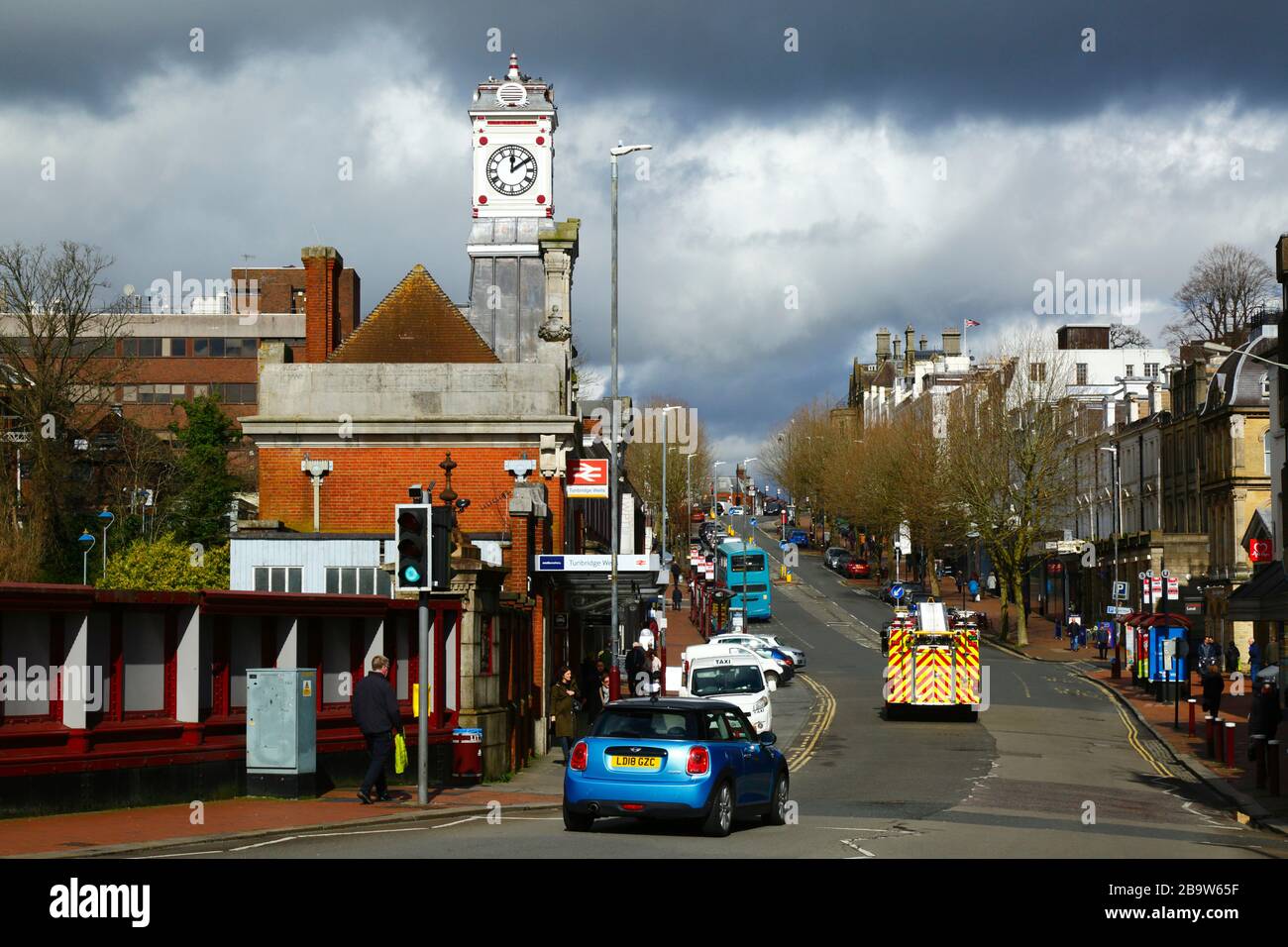 Train station (left) and fire engine going up Mount Pleasant Road ...