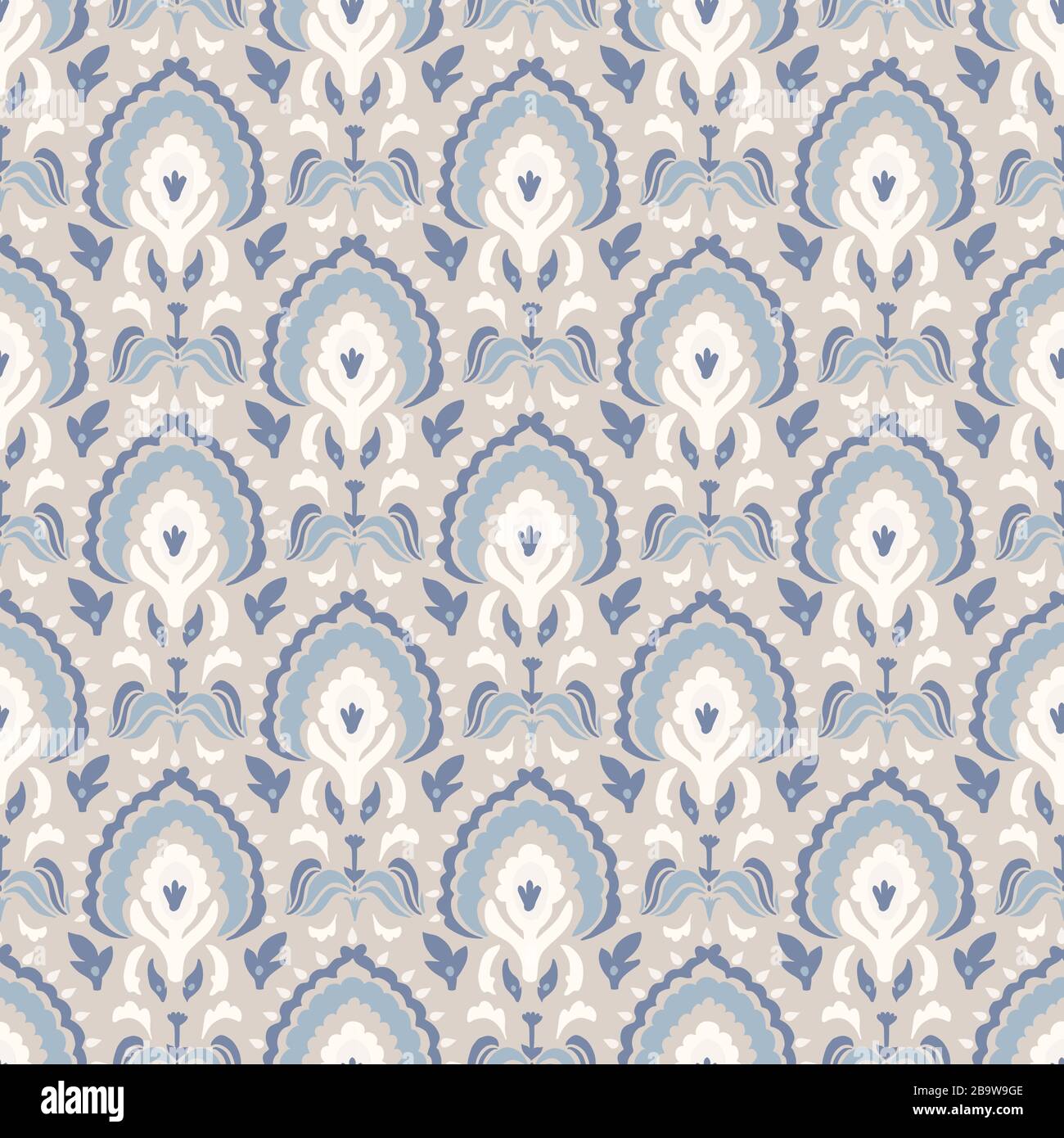 French blu paisley shabby damask vector texture background. Antique ...