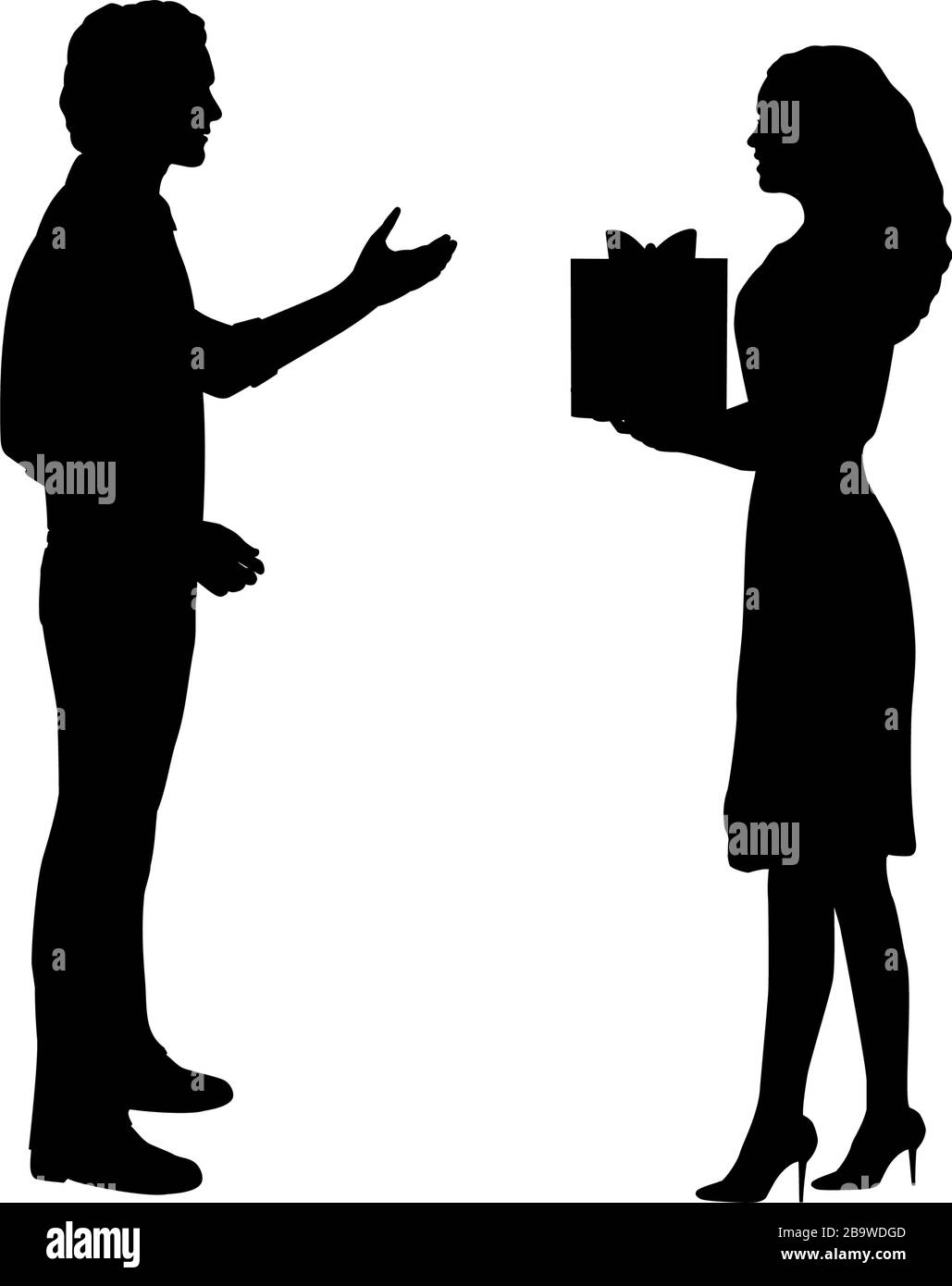 Silhouette of woman gives gift to man Stock Vector Image & Art - Alamy