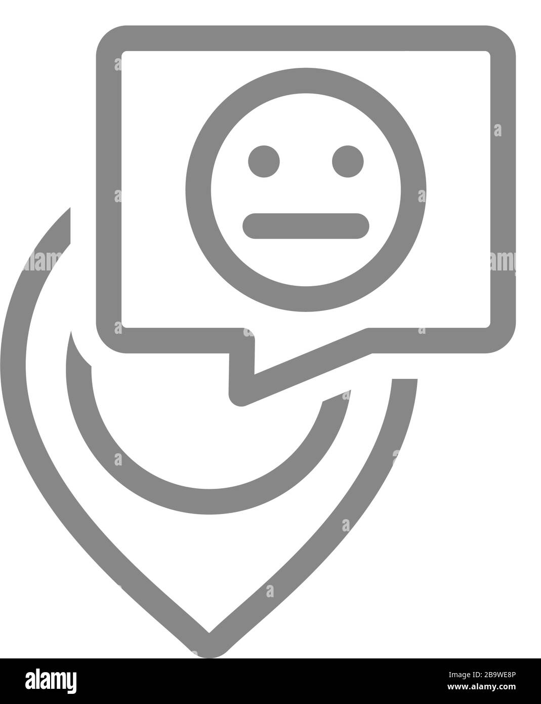 Location mark with neutral face in speech bubble line icon. Customer ...