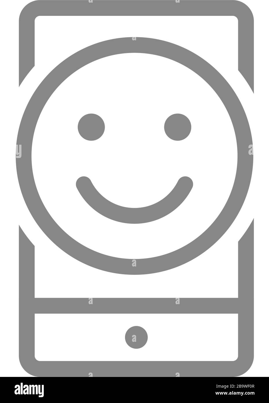 Smartphone with happy face line icon. Client satisfaction, happy ...
