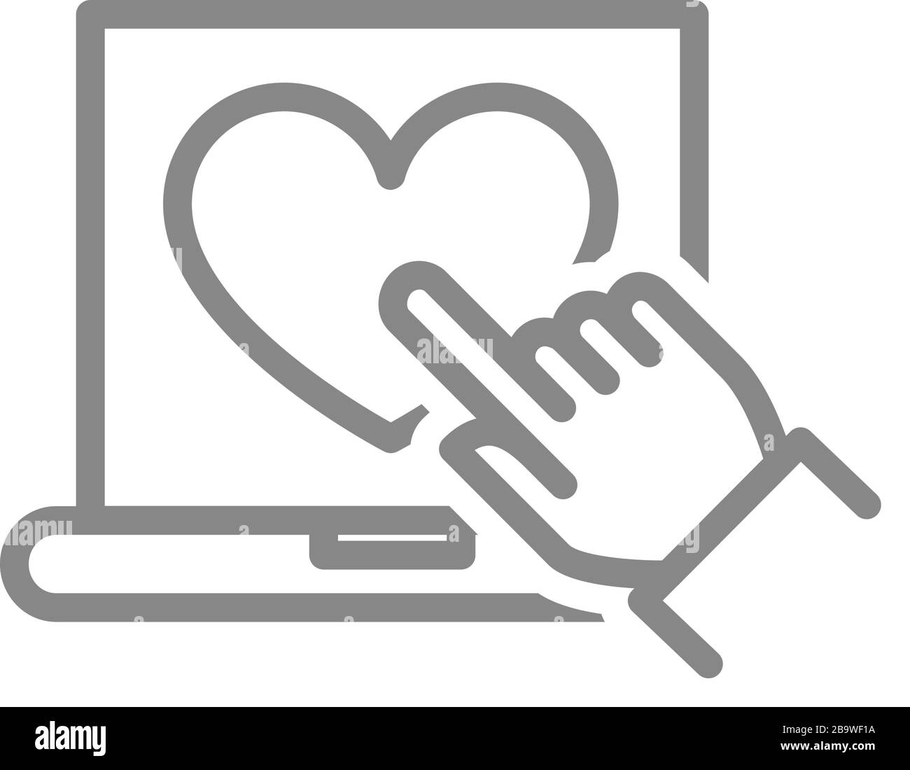 Laptop with heart and hand cursor line icon. Customer satisfaction ...