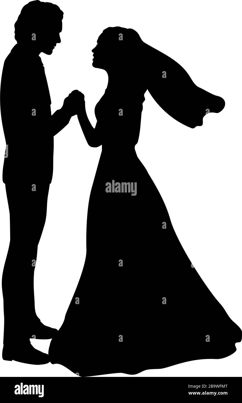 Silhouette of bride and groom holding hands Stock Vector Image & Art ...