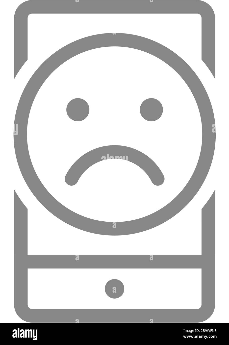 Smartphone with sad face line icon. Client unsatisfaction, upset ...