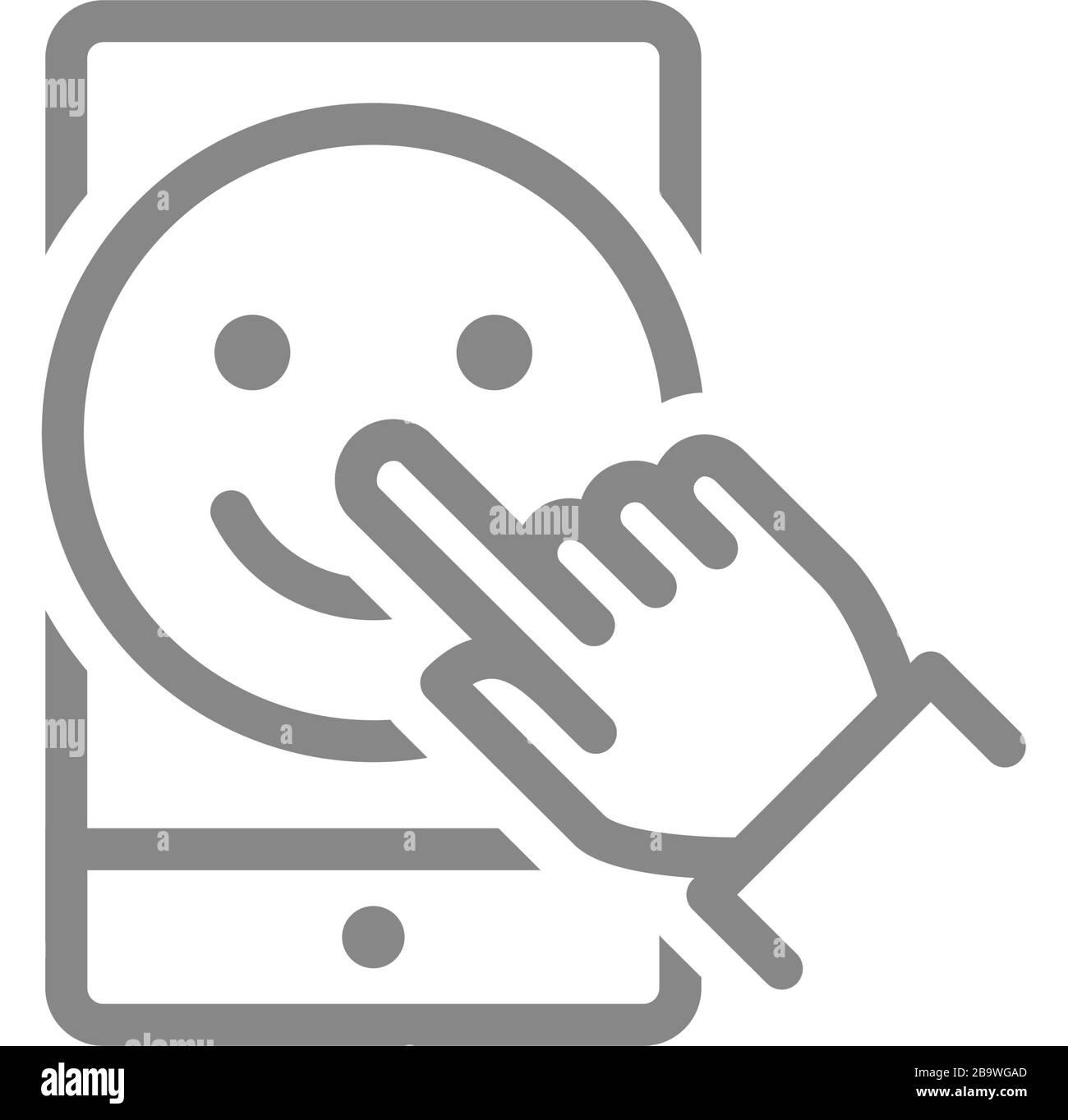 Smartphone with happy face and hand cursor line icon. Client ...