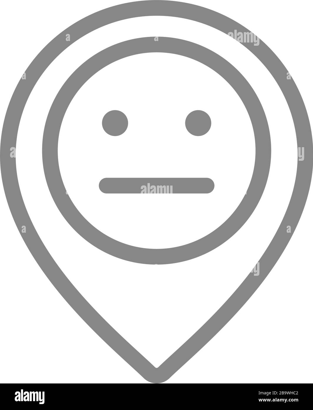 Location mark with neutral face line icon. Customer unsatisfaction ...