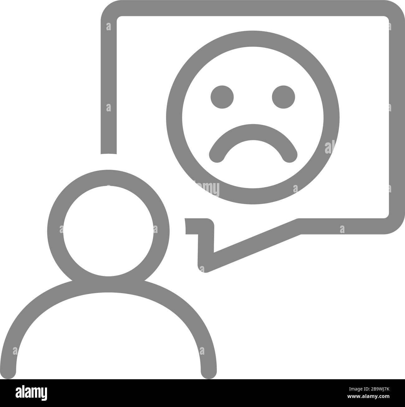 Person with sad face in speech bubble line icon. Feedback, negative ...