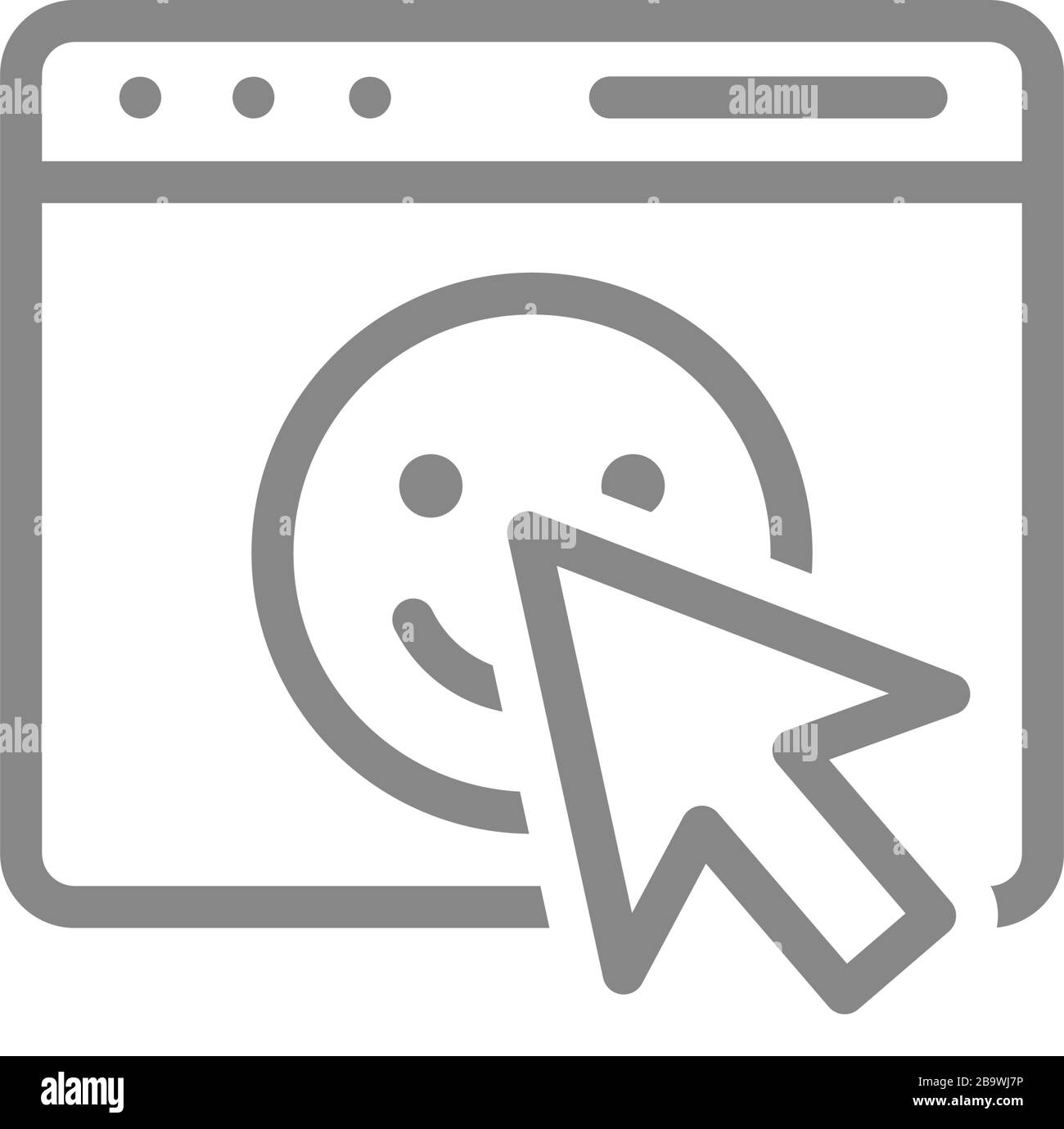 Webpage with happy face and arrow cursor line icon. Email, feedback ...