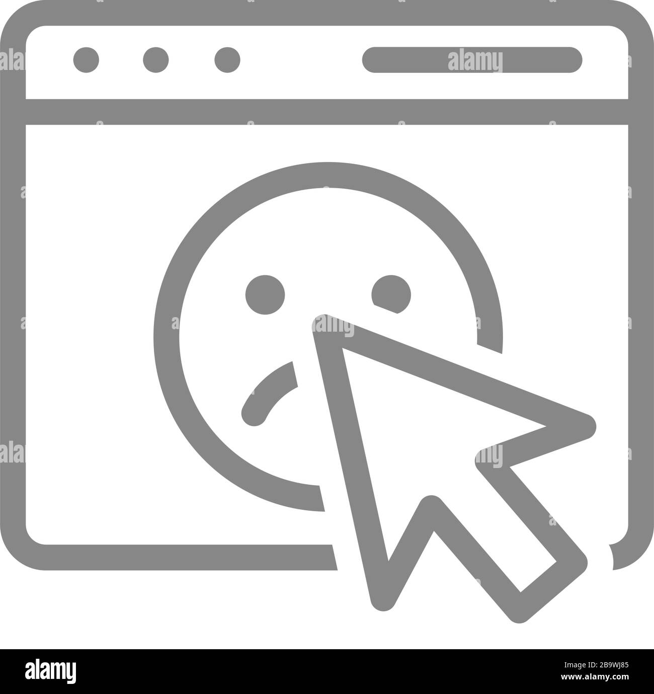 Webpage with sad face and arrow cursor line icon. Email, feedback ...