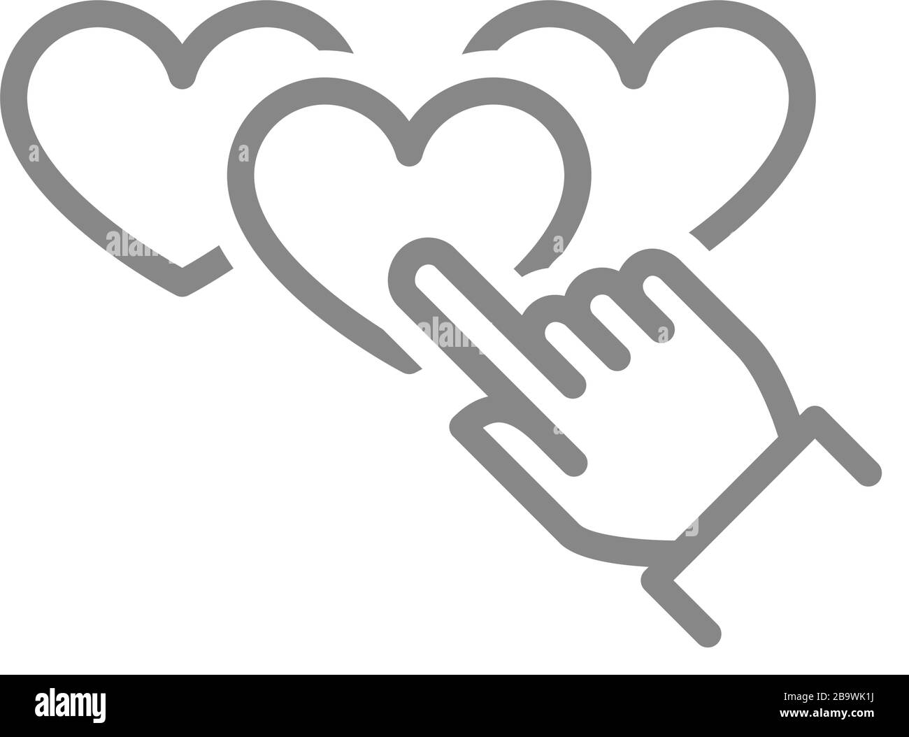 Hand chooses hearts rating line icon. Customer review, quality control ...