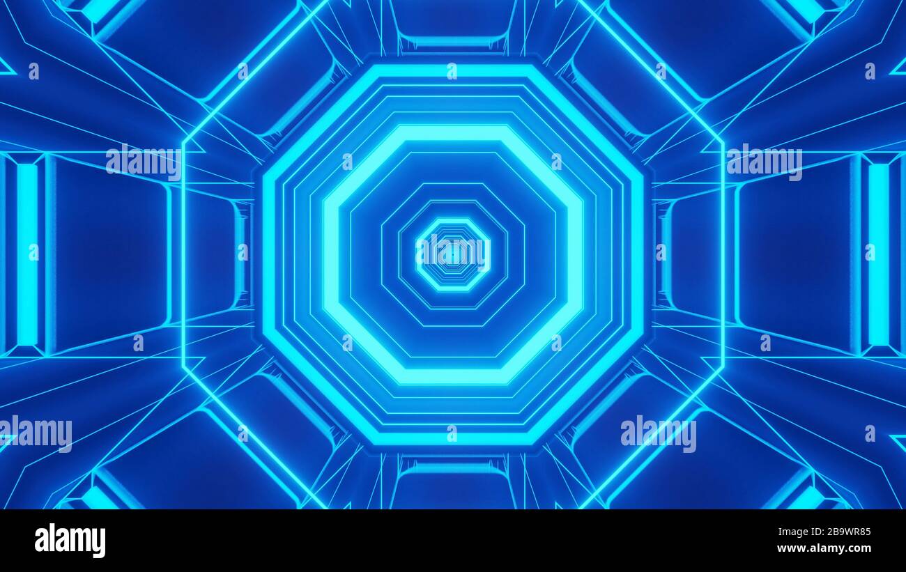 Illustration of several octagonal blue shapes inside each other Stock ...