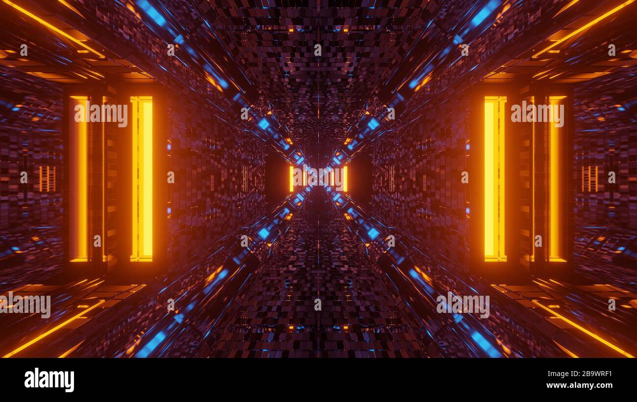 Illustration of several yellow and blue lights in motion flowing into ...