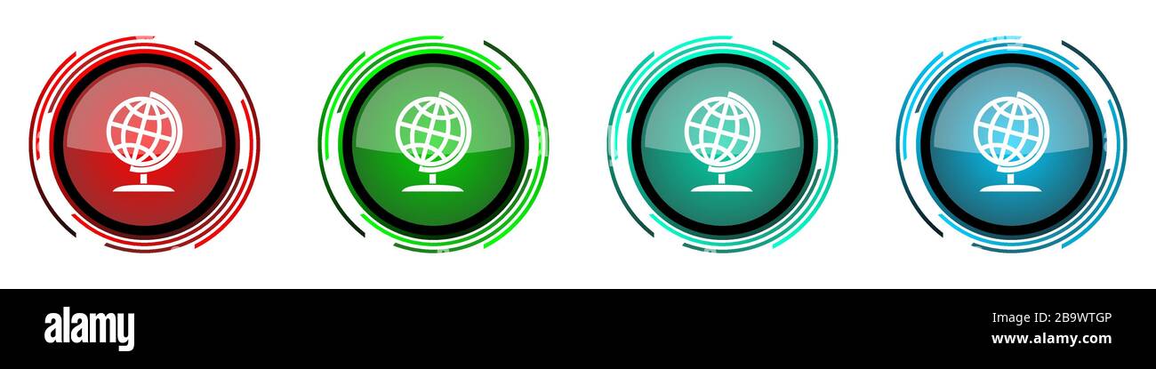 Globe round glossy vector icons, world, global, map, earth set of ...