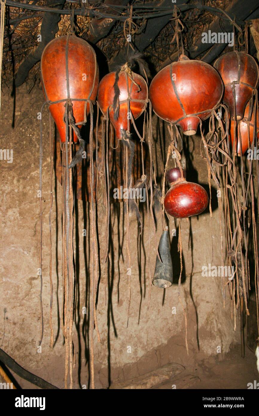 Gourds decorated with beads. The dry gourd is used for storing liquids ...