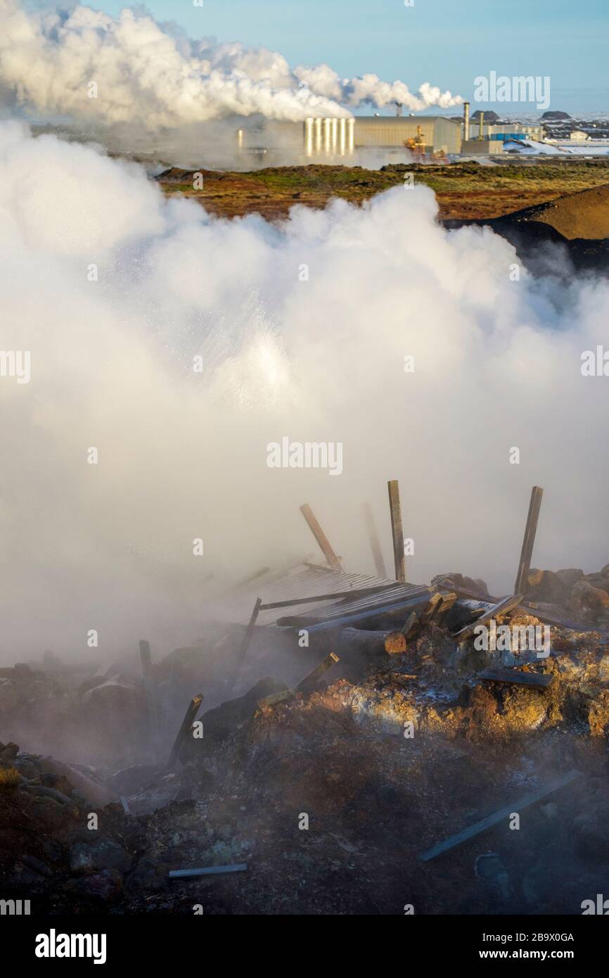 Gunnuhver hot spring close to geothermal icelandic Power plant of ...