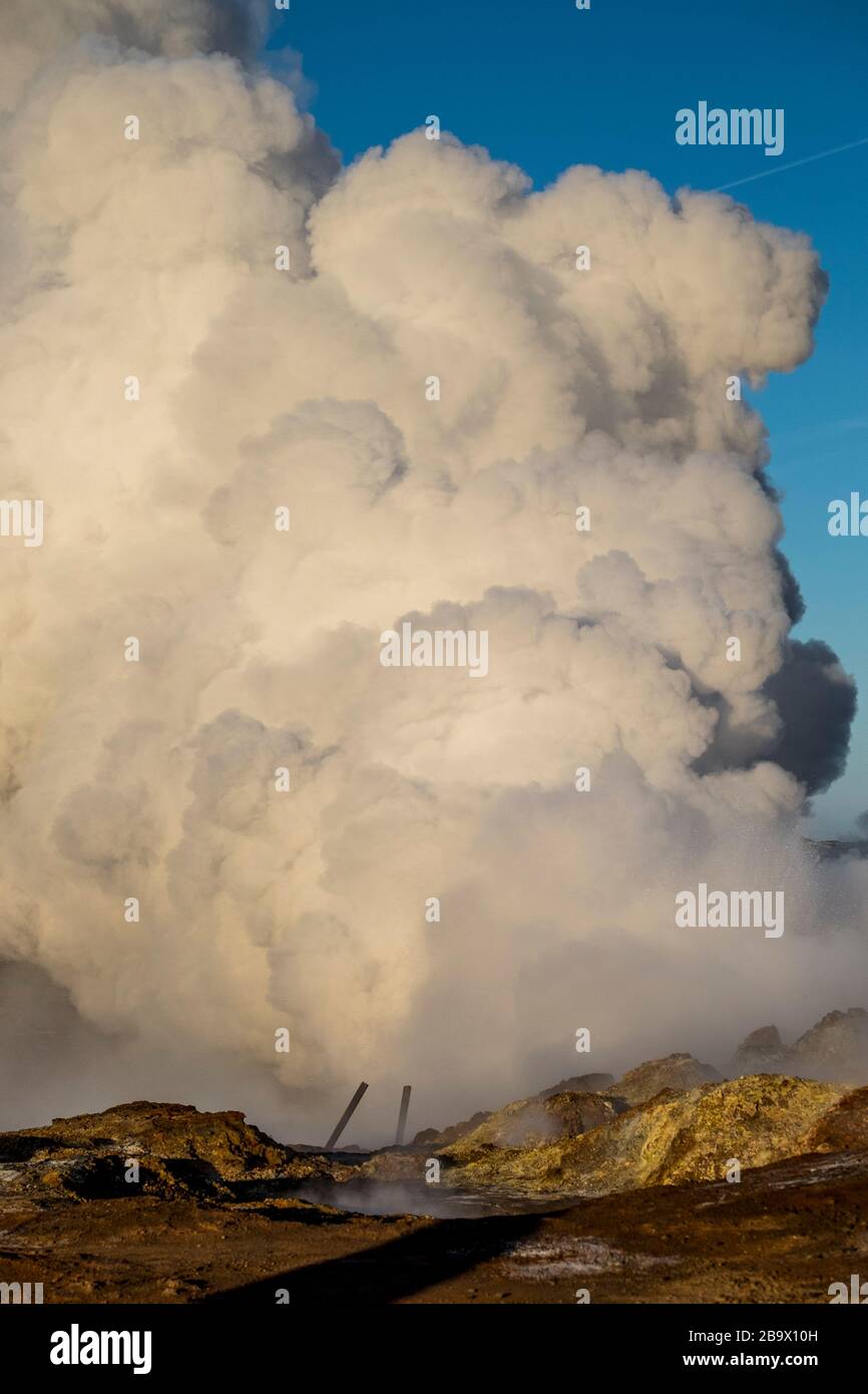Gunnuhver hot spring close to geothermal icelandic Power plant of ...