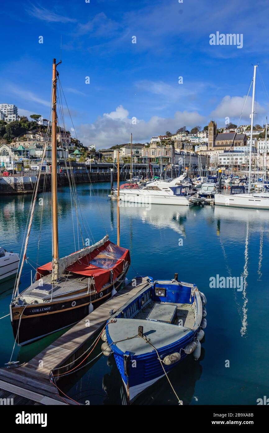 Boats in the marina, Torquay harbour, Torquay, Devon, UK. March 2018 ...