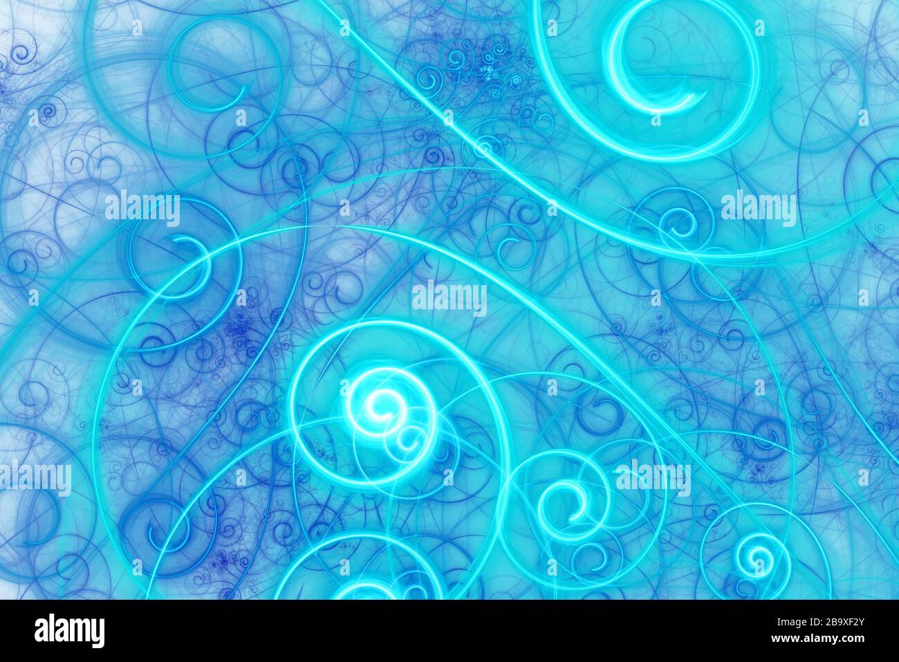 Neon glowing twisted cosmic lines flying in the space. Turbulence curls ...