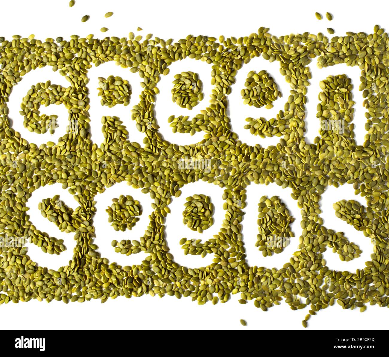 Pumpkin seeds. Greens Seeds words made from pumpkin seeds Stock Photo ...