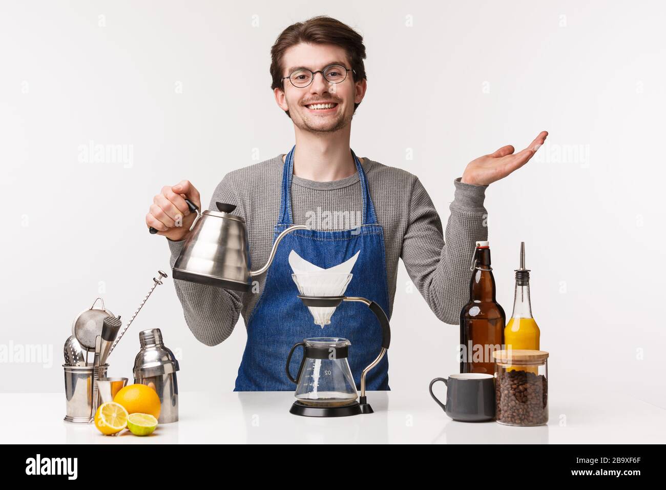 Barista, cafe worker and bartender concept. Portrait of professional ...