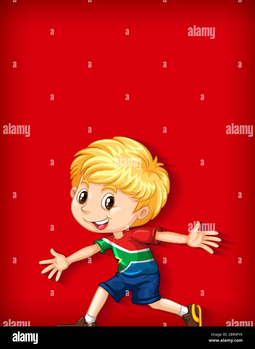Background template design with plain color wall and happy boy ...