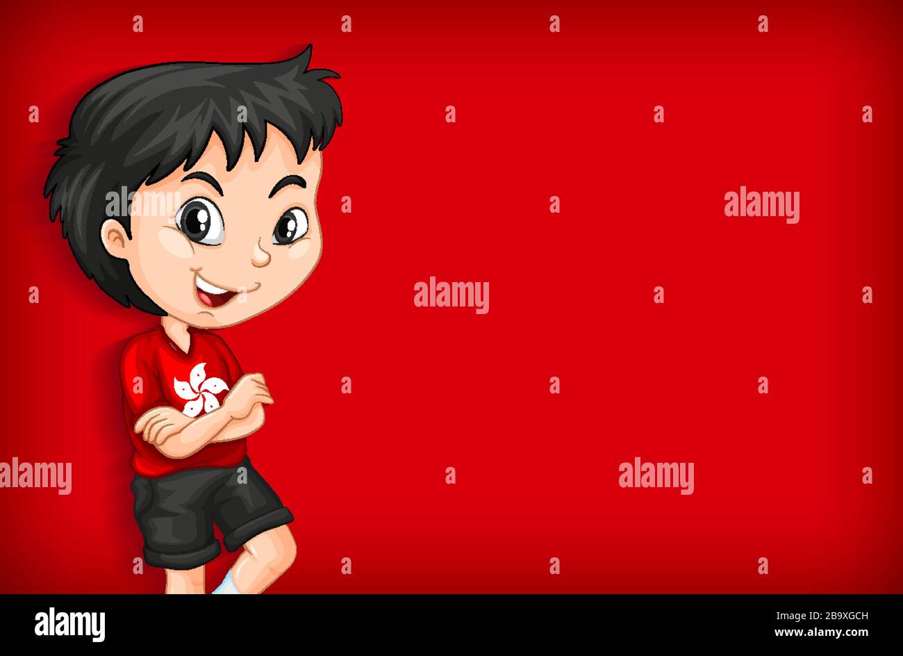 Background template design with plain color wall and happy boy ...