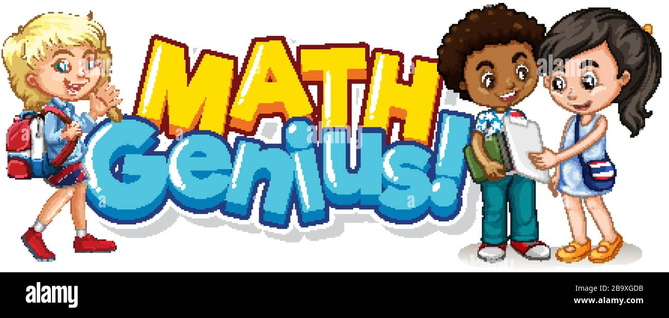 Font design for word math genius with happy kids illustration Stock ...