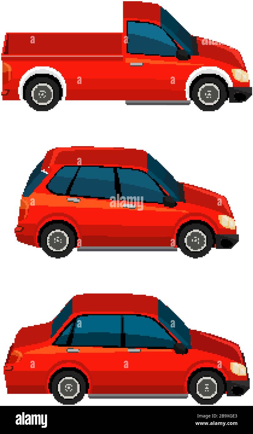 Set of different types of cars in red color illustration Stock Vector ...