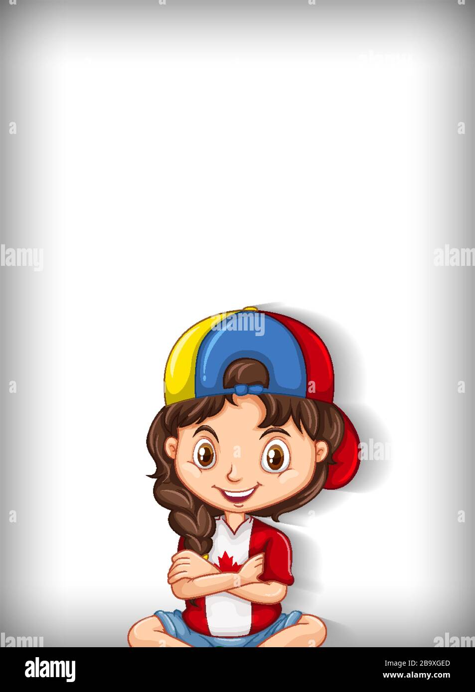 Background template design with plain color wall and happy girl ...