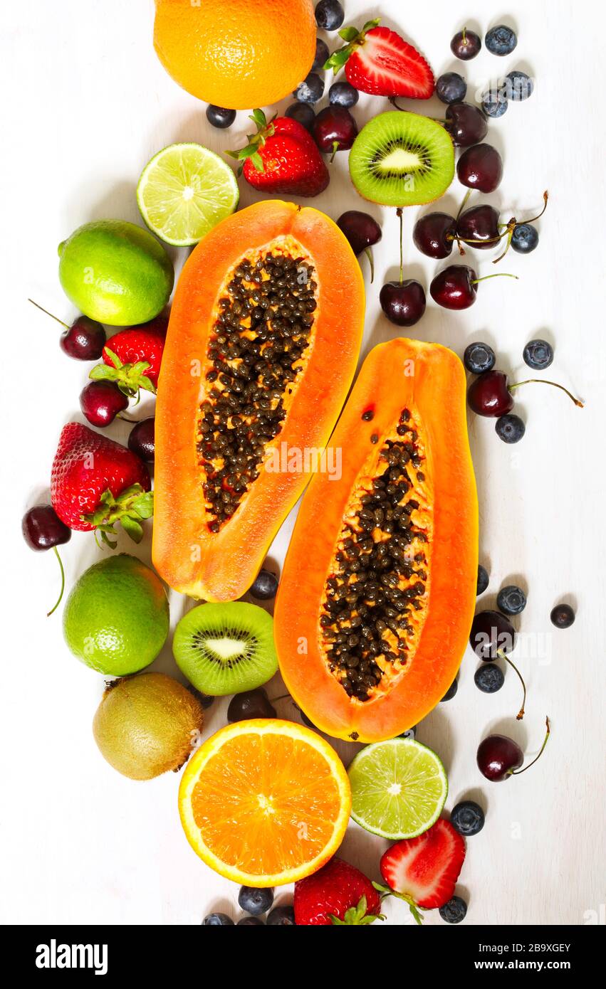 Fresh summer fruits and berries. Concept of healthy eating Stock Photo ...