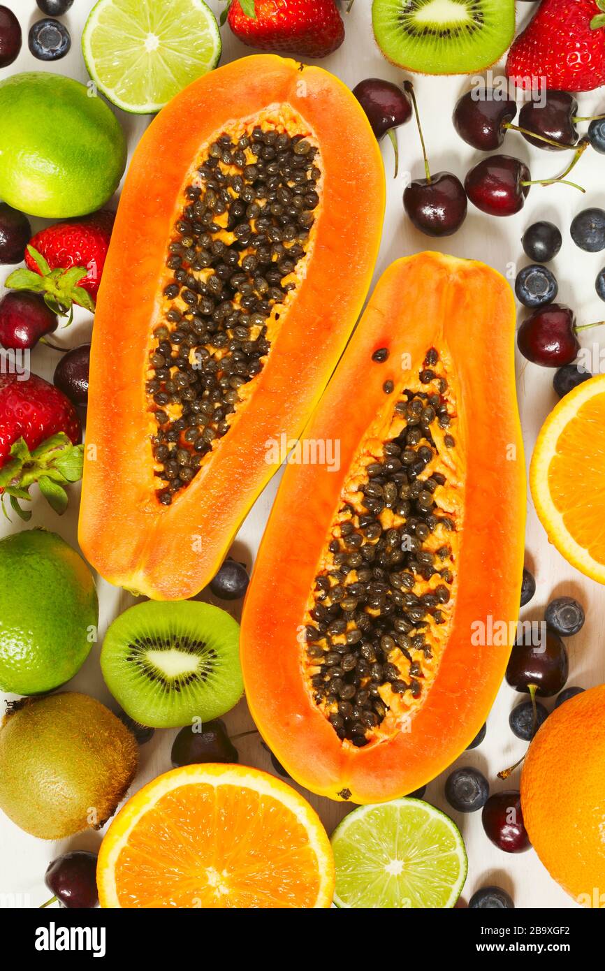 Fresh summer fruits and berries. Concept of healthy eating Stock Photo ...