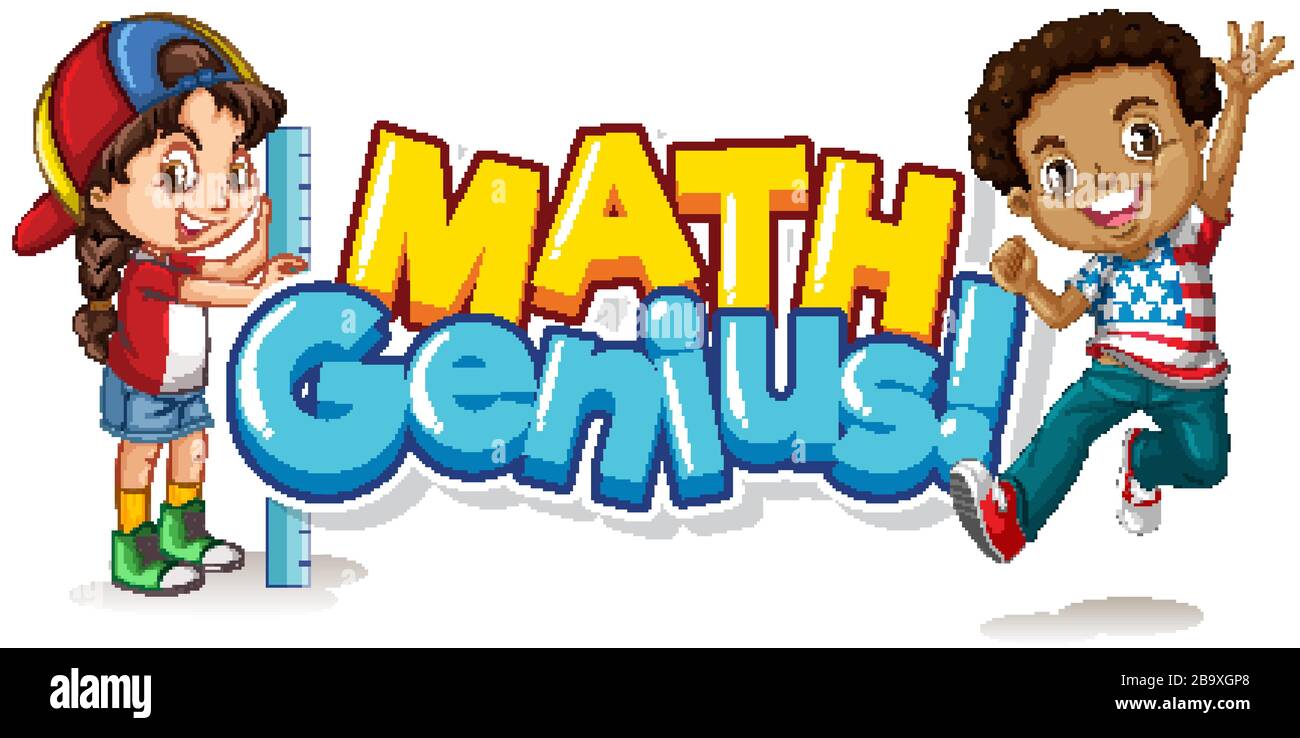 Font design for word math genius with happy kids illustration Stock ...