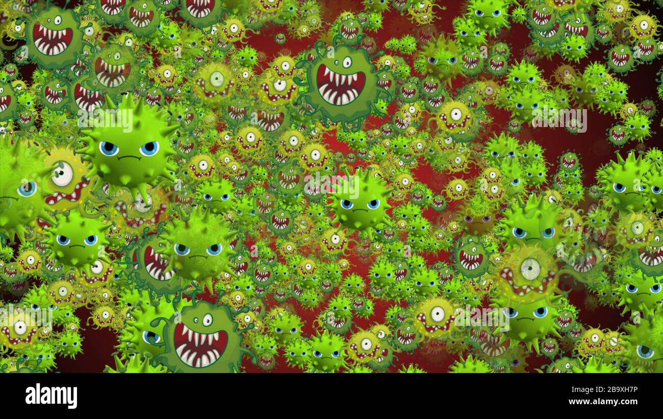 Coronavirus evli emoji smiles characters bacteriums animation ...