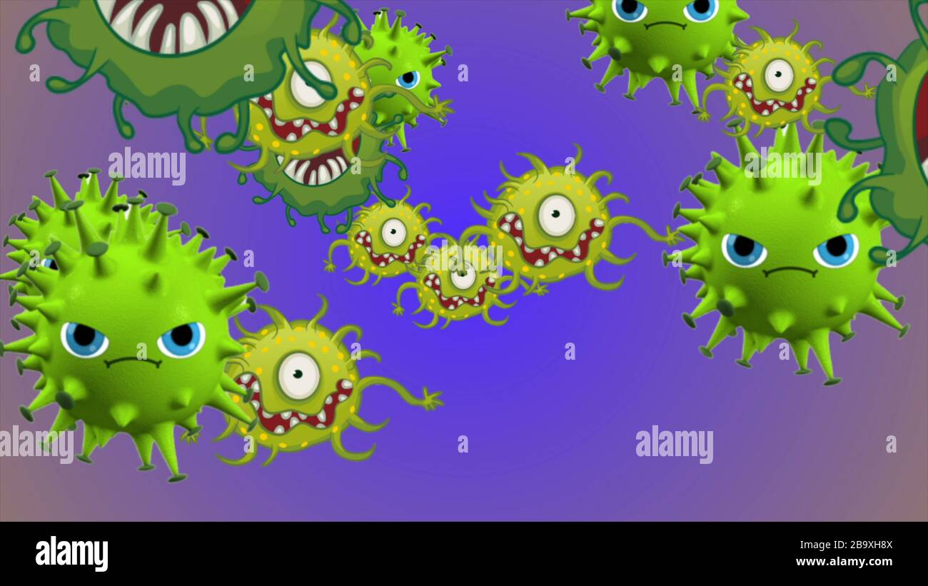 Coronavirus evli emoji smiles characters bacteriums animation ...