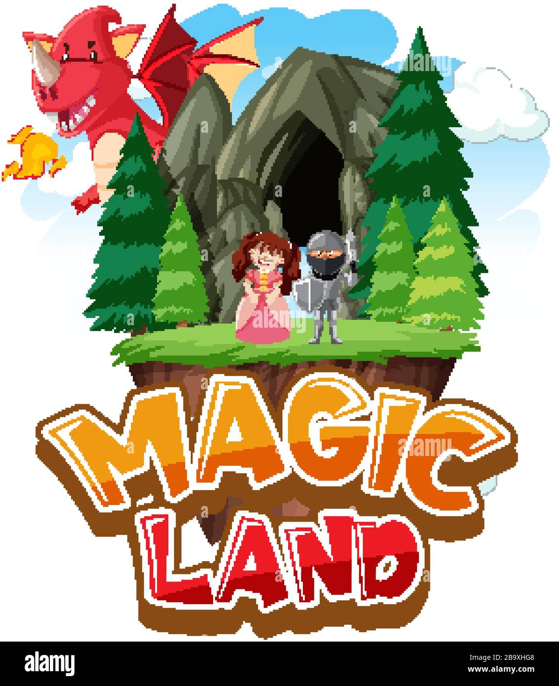 Font design for word magic land with dragon at the cave illustration ...