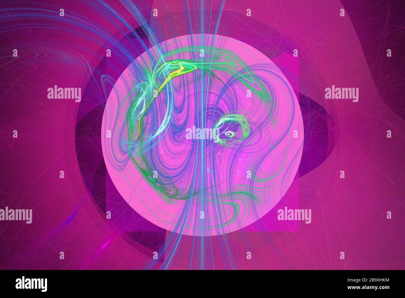 Neon glowing lines and shapes flying in the space. Geometric sci-fi ...