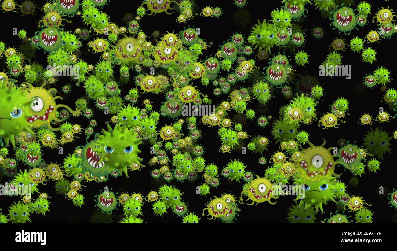 Coronavirus evli emoji smiles characters bacteriums animation ...