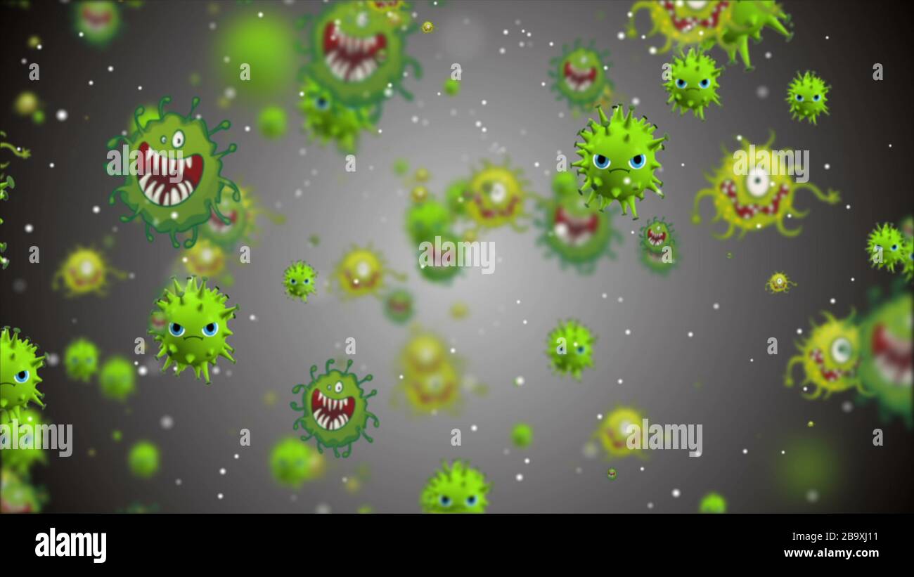 Coronavirus evli emoji smiles characters bacteriums animation ...