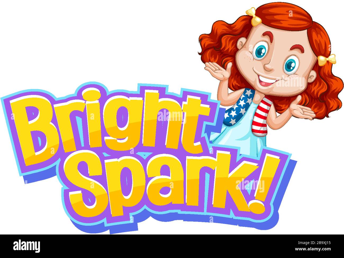 Font design for word bright spark with cute girl illustration Stock ...