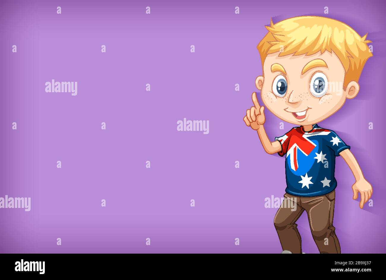 Background template design with plain color wall and happy boy ...